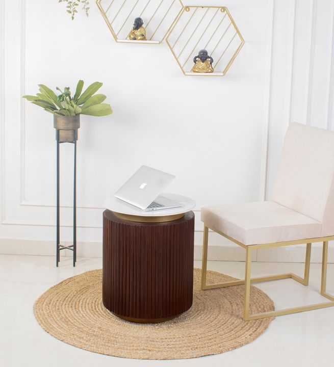Buy Orion Fluted Side Table with Dark Walnut Finish and Composite ...